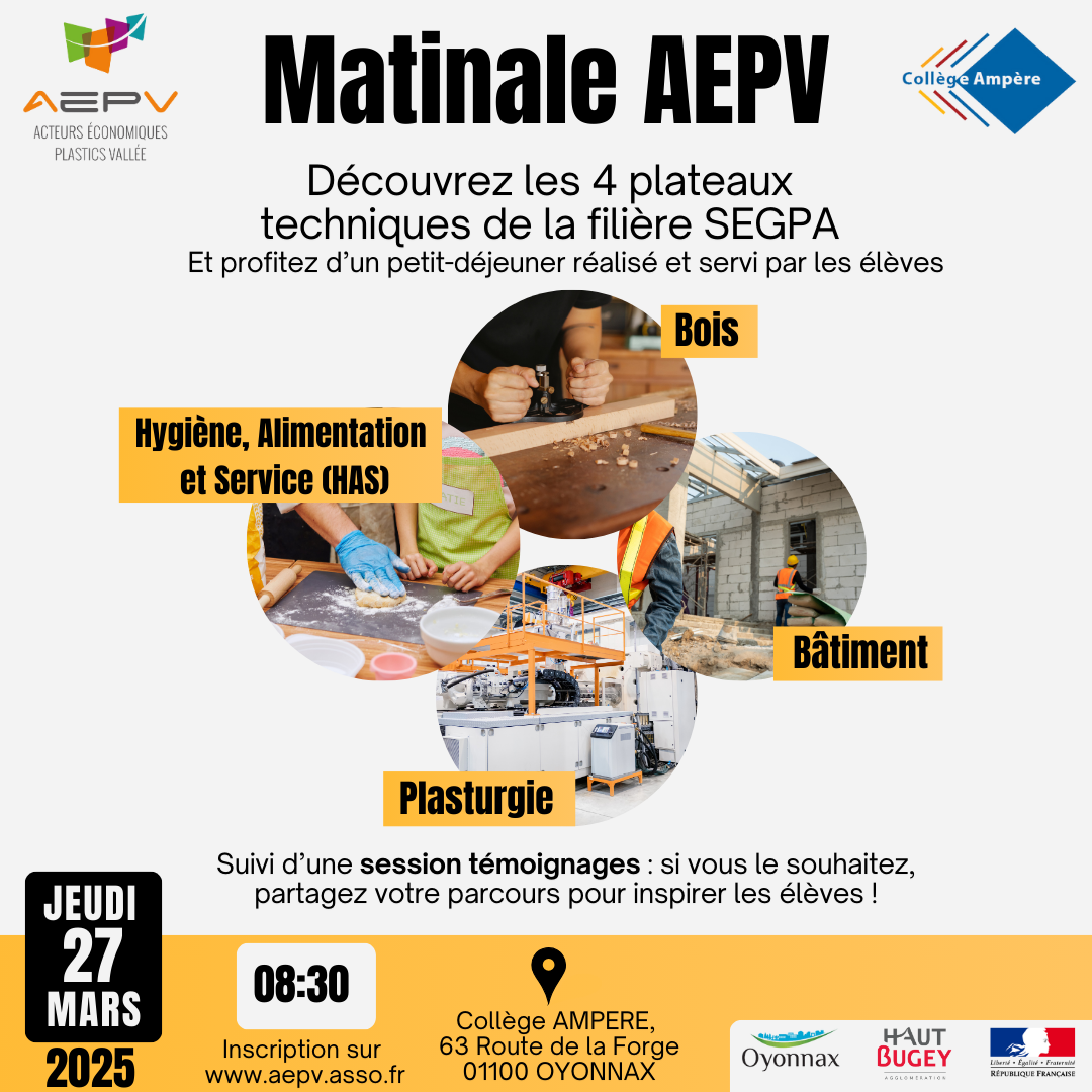 Matinale AEPV : Découvrez les plateaux techniques de la filière SEGPA du collège Ampère - AEPV